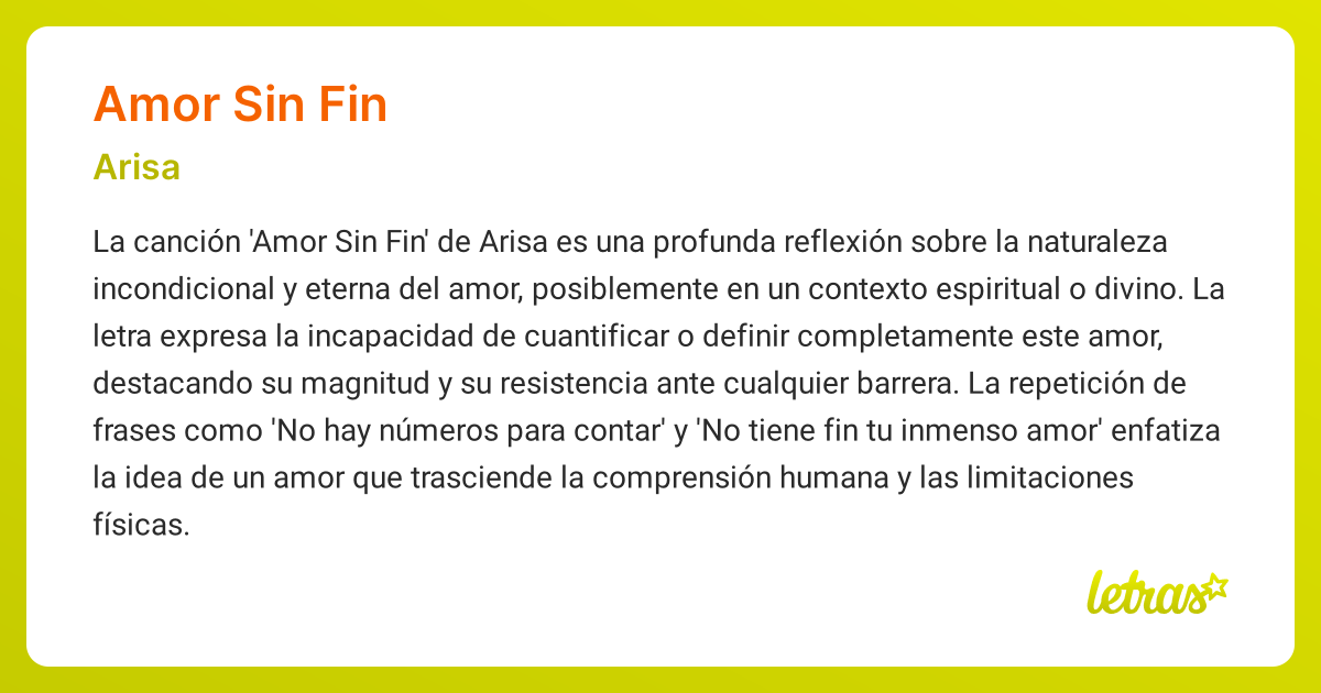 Significado de la canción AMOR SIN FIN (Arisa) - LETRAS.COM