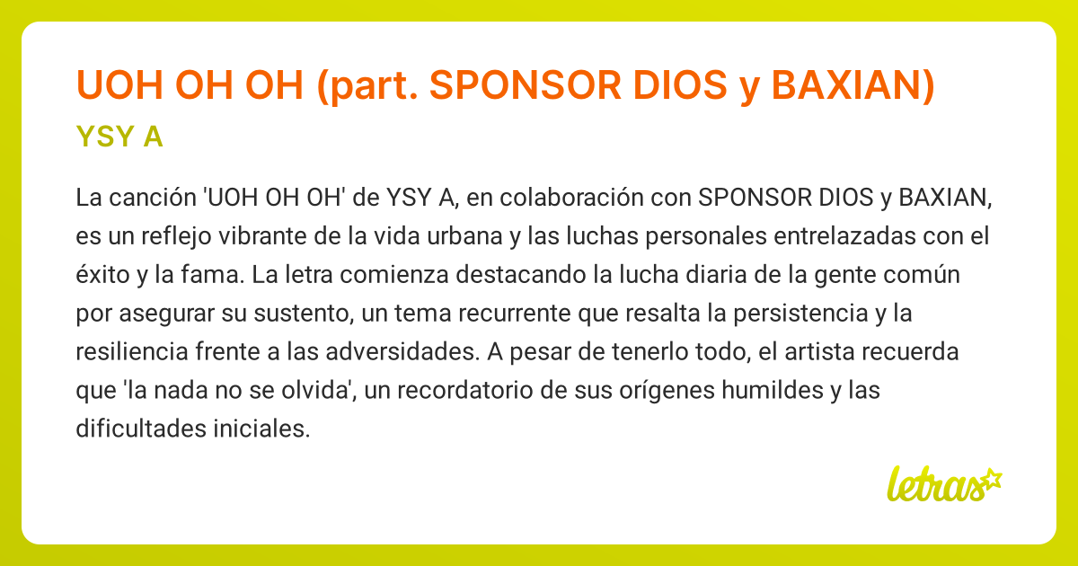 Significado de la canción UOH OH OH (part. SPONSOR DIOS y BAXIAN) (YSY ...