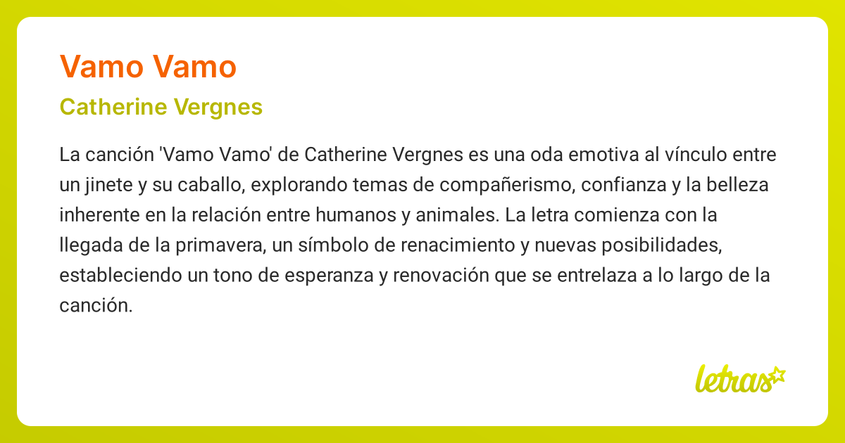 Significado de la canción VAMO VAMO (Catherine Vergnes) - LETRAS.COM
