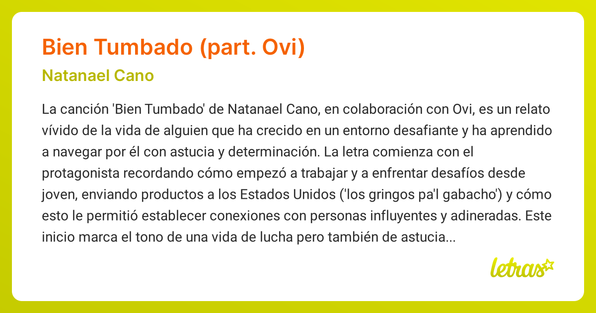 Significado de la canción BIEN TUMBADO (PART. OVI) (Natanael Cano ...