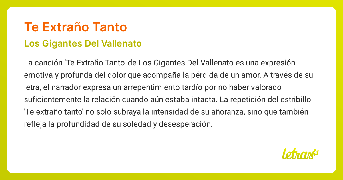 Significado de la canción TE EXTRAÑO TANTO (Los Gigantes Del Vallenato ...