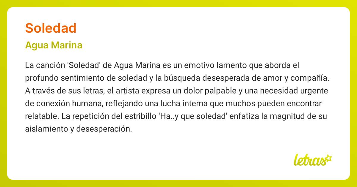 Significado de la canción SOLEDAD (Agua Marina) - LETRAS.COM