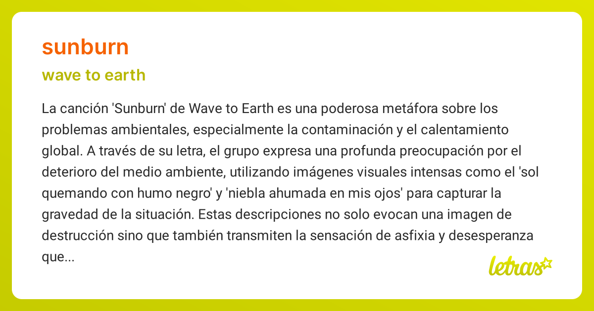 Significado de la canción SUNBURN (wave to earth) - LETRAS.COM