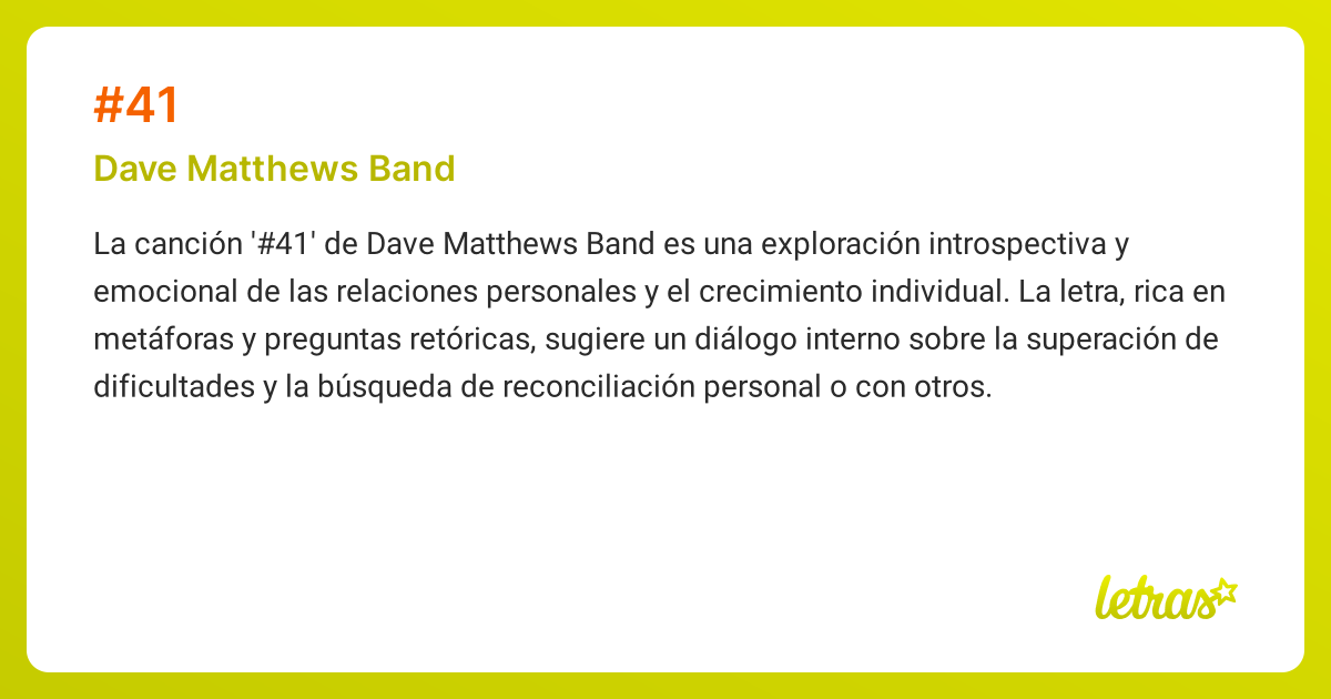 Significado de la canción #41 (Dave Matthews Band) - LETRAS.COM