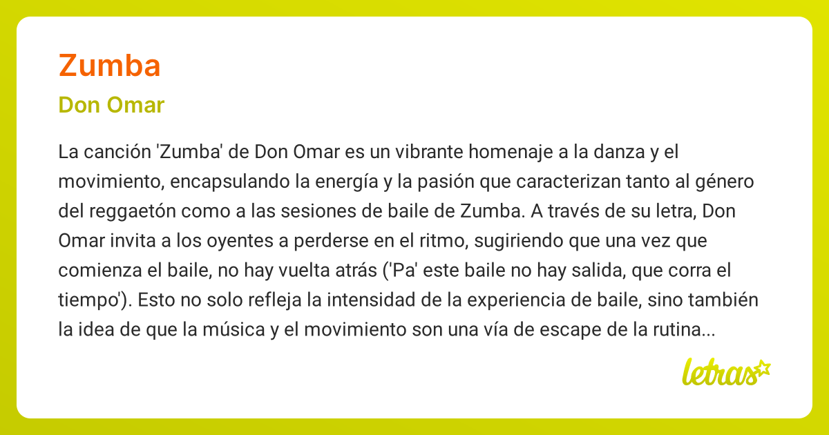Significado de la canción ZUMBA (Don Omar) - LETRAS.COM