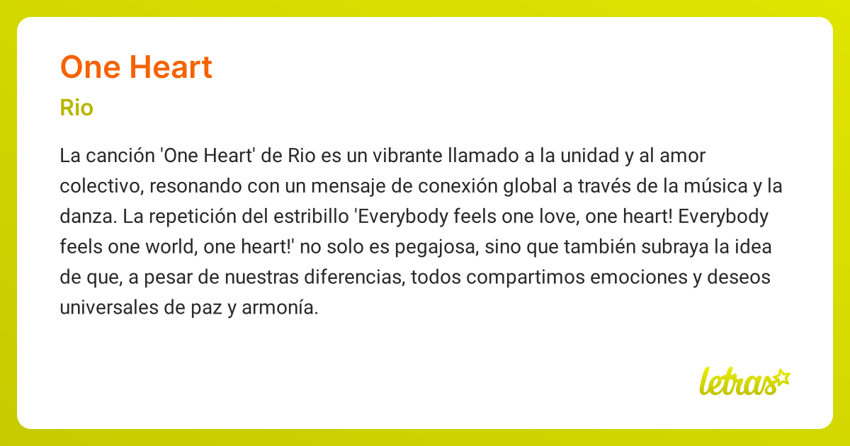 Significado de la canción ONE HEART (Rio) - LETRAS.COM
