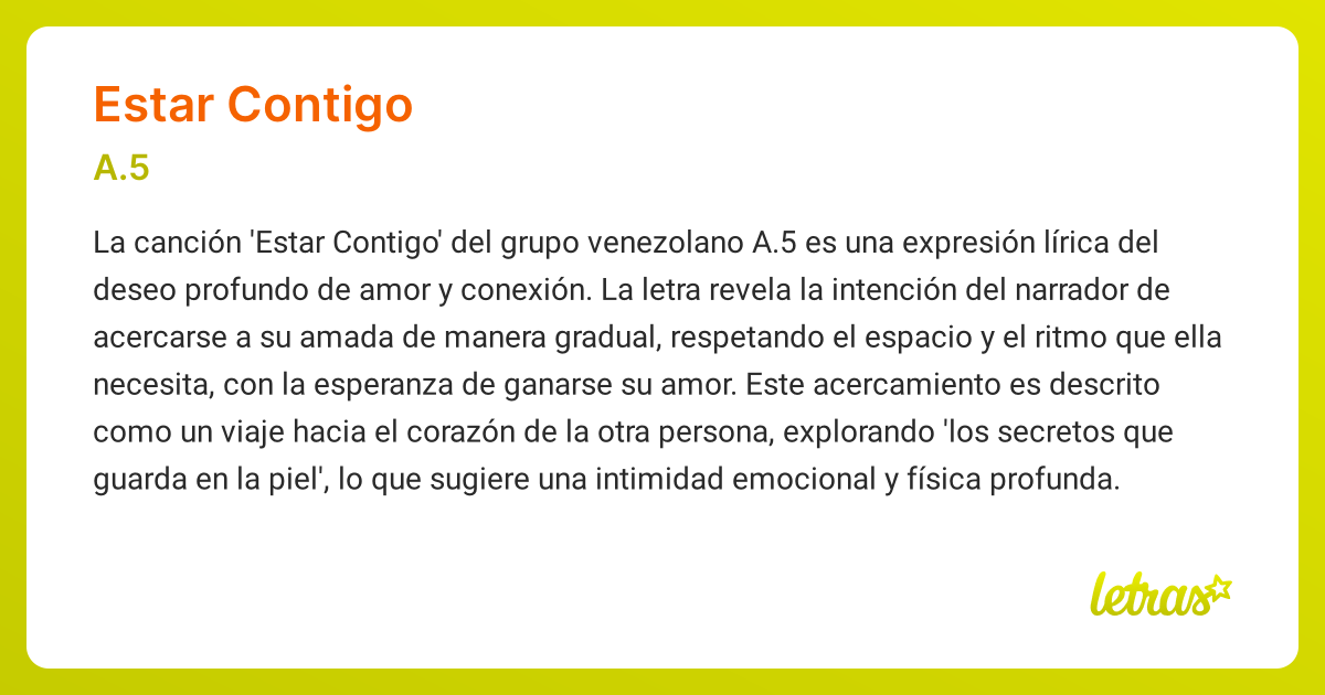 Significado de la canción ESTAR CONTIGO (A.5) - LETRAS.COM