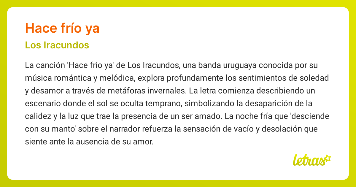 Significado de la canción HACE FRÍO YA (Los Iracundos) - LETRAS.COM