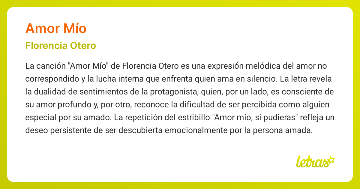 Significado de la canción AMOR MÍO (Florencia Otero) - LETRAS.COM