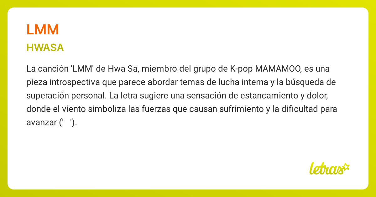 Significado de la canción LMM (HWASA) - LETRAS.COM