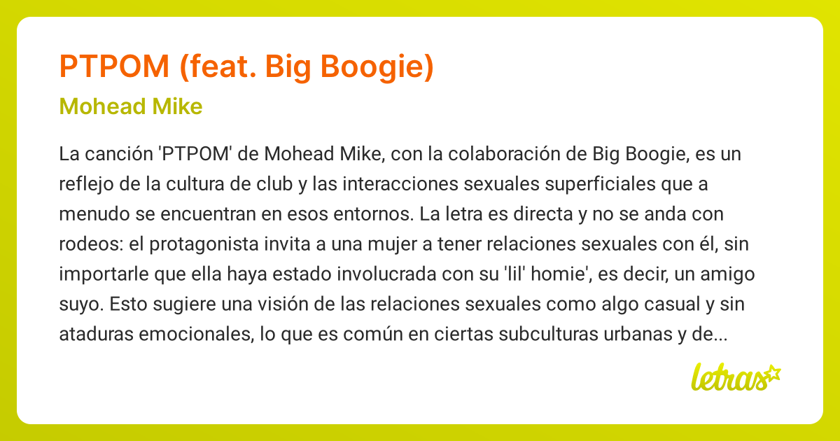 Significado de la canción PTPOM (FEAT. BIG BOOGIE) (Mohead Mike ...