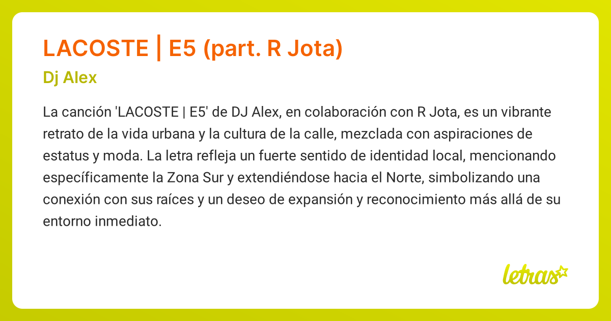 Significado de la canción LACOSTE | E5 (PART. R JOTA) (Dj Alex ...