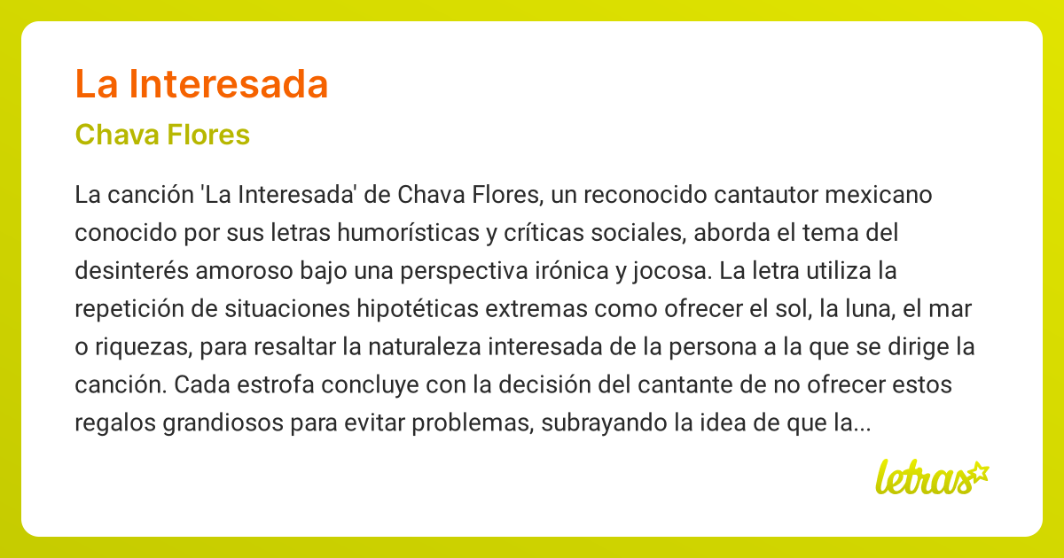 Significado de la canción LA INTERESADA (Chava Flores) - LETRAS.COM
