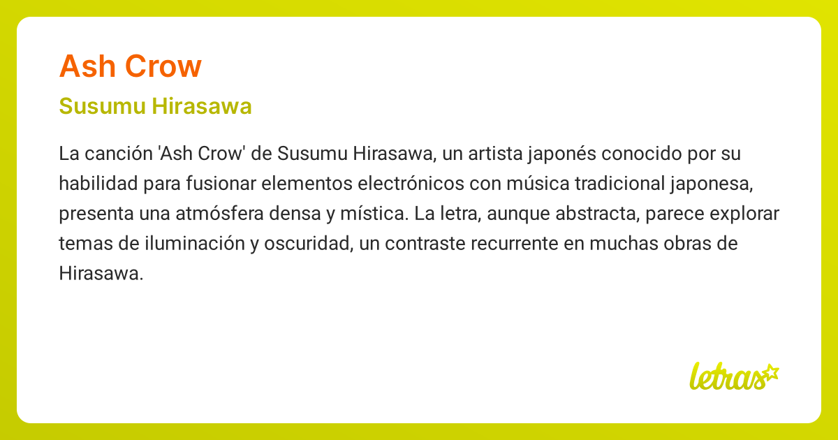Significado de la canción ASH CROW (Susumu Hirasawa) - LETRAS.COM