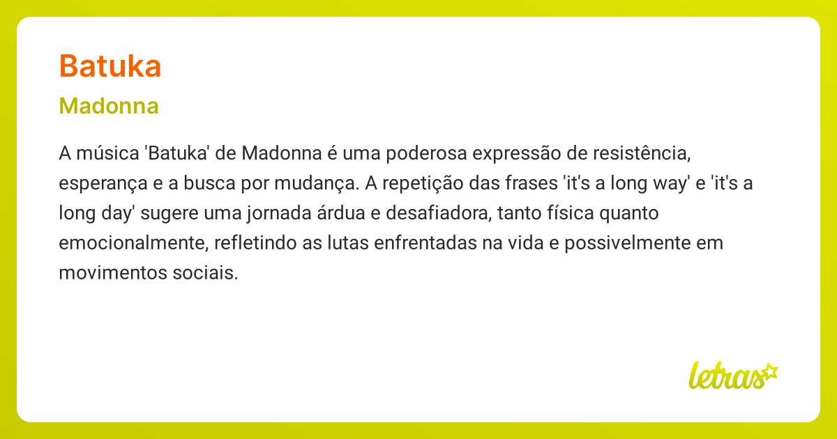 Significado da música BATUKA (Madonna) - LETRAS.MUS.BR