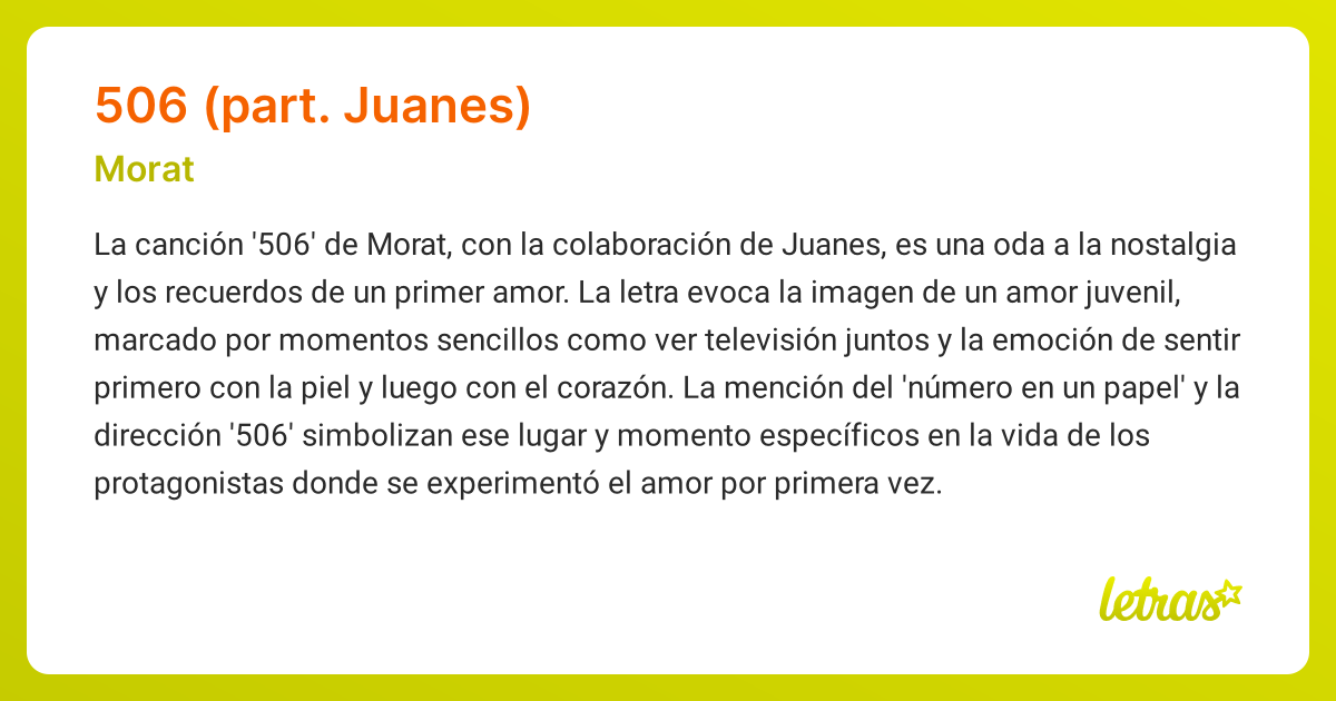Significado de la canción 506 (PART. JUANES) (Morat) - LETRAS.COM