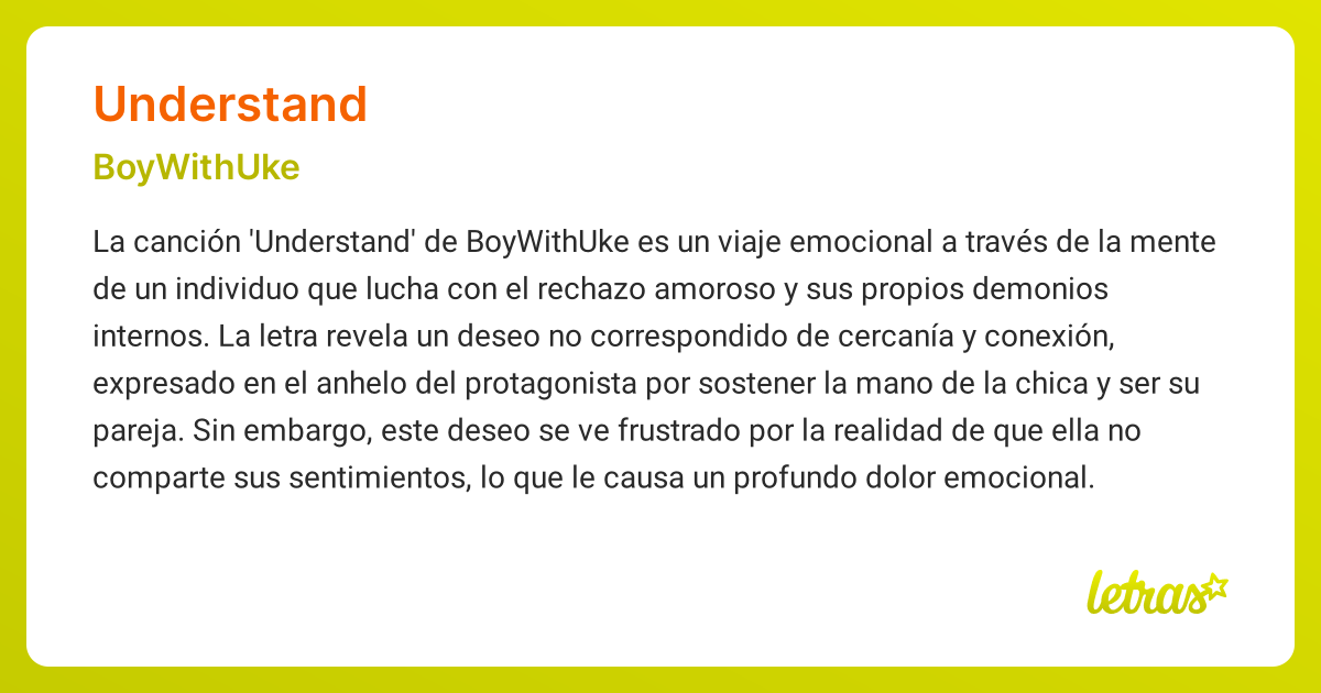 Significado De La Canción Understand Boywithuke Letras Com