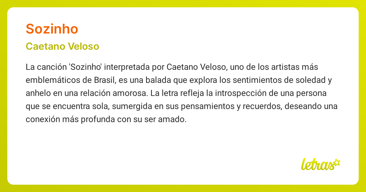 Significado de la canción SOZINHO (Caetano Veloso) - LETRAS.COM