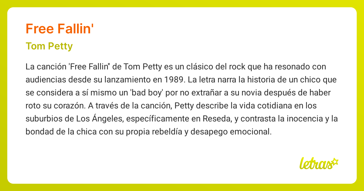 Significado de la canción FREE FALLIN' (Tom Petty) - LETRAS.COM