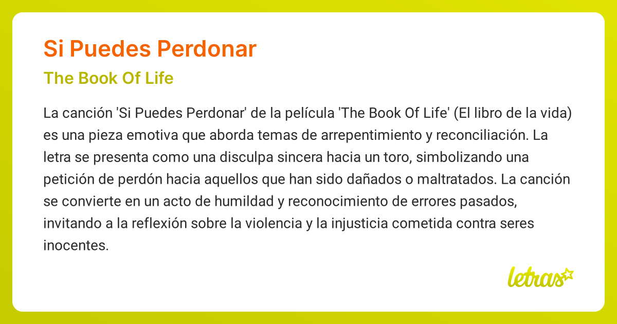 Significado de la canción SI PUEDES PERDONAR (The Book Of Life ...