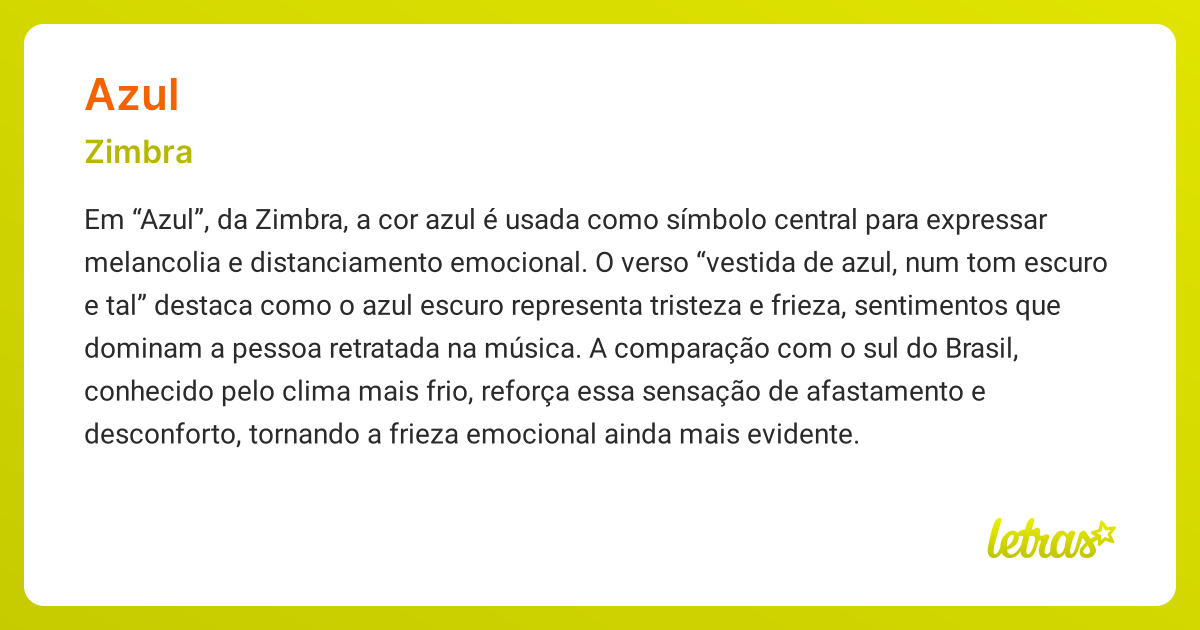 Significado da música AZUL (Zimbra) - LETRAS.MUS.BR