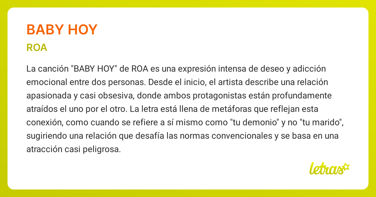 Significado de la canción BABY HOY (ROA) - LETRAS.COM