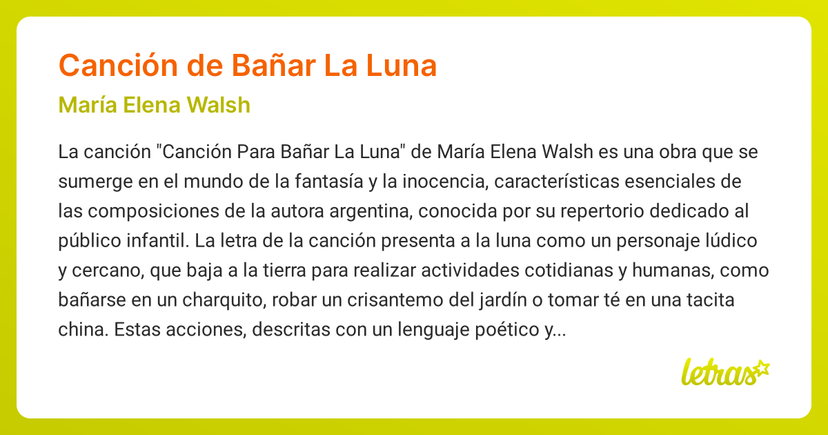 Significado de la canción CANCIÓN DE BAÑAR LA LUNA (María Elena Walsh ...