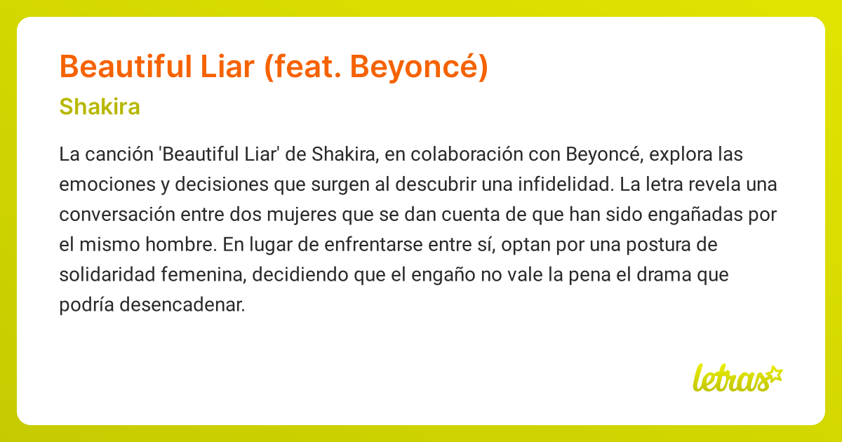 Significado de la canción Beautiful Liar (feat. Beyoncé) (Shakira ...