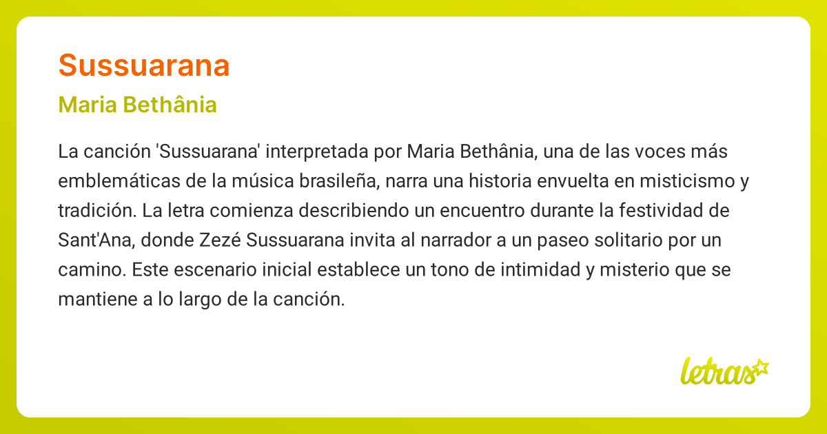 Significado de la canción SUSSUARANA (Maria Bethânia) - LETRAS.COM