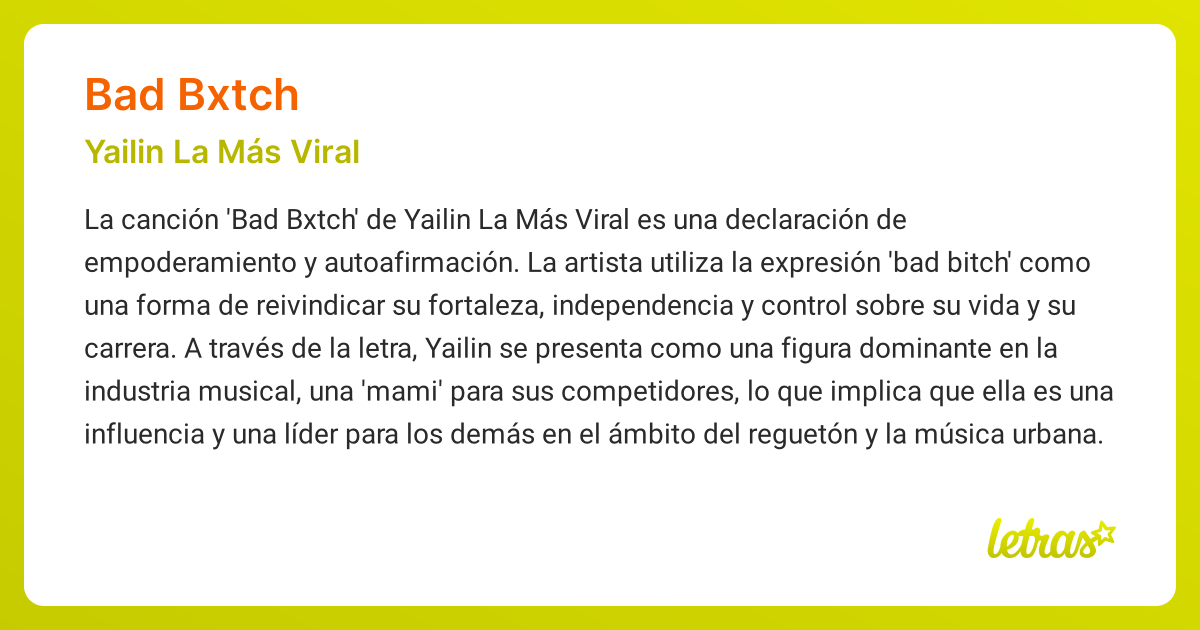 Significado de la canción BAD BXTCH (Yailin La Más Viral) - LETRAS.COM