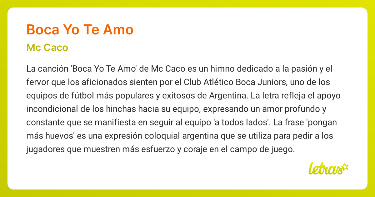 Significado de la canción BOCA YO TE AMO (Mc Caco) - LETRAS.COM