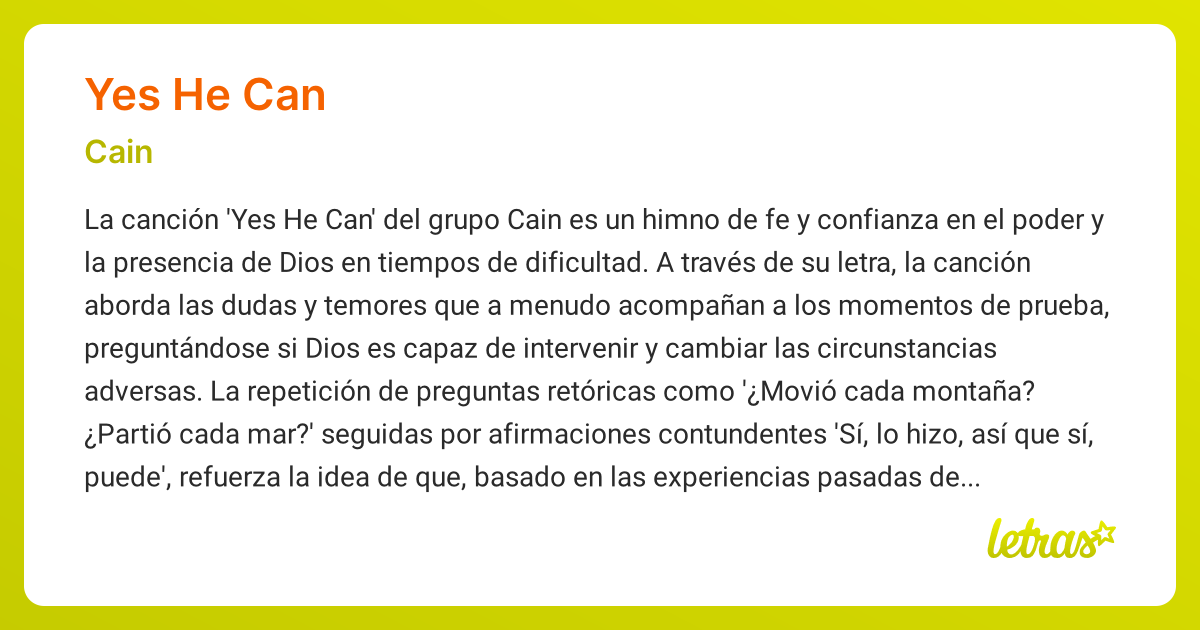 Significado de la canción YES HE CAN (Cain) - LETRAS.COM