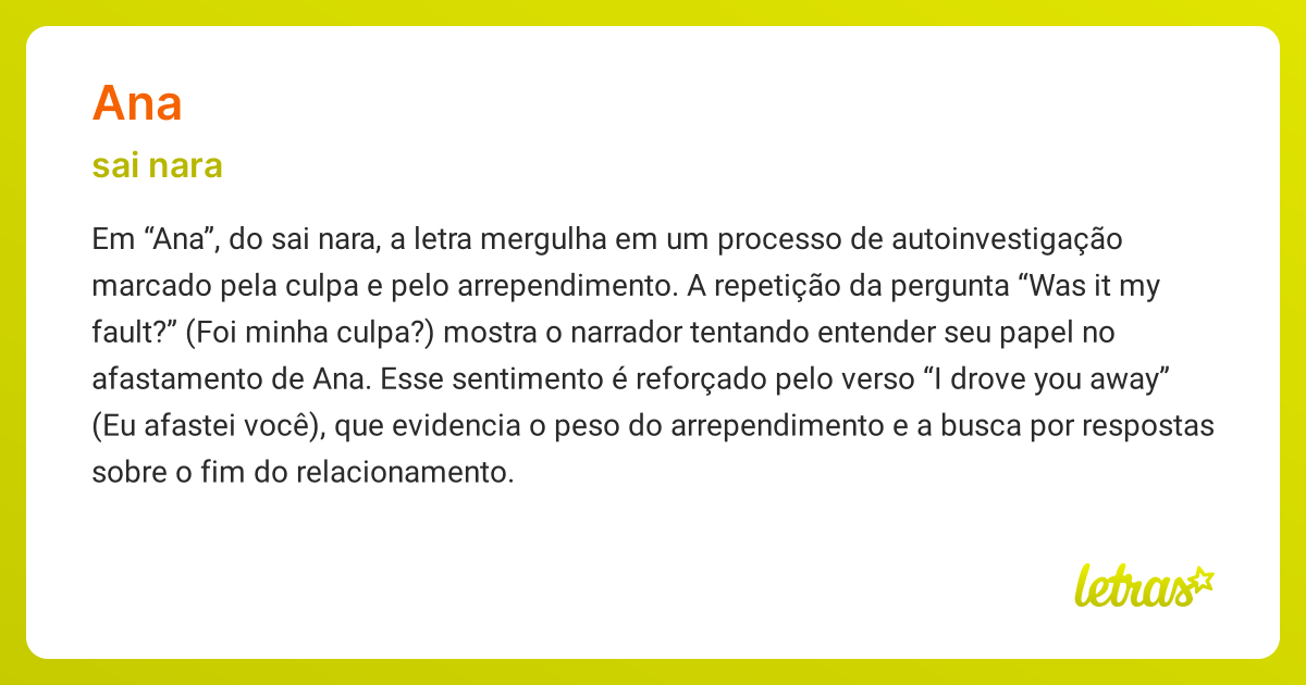 Significado da música ANA (sai nara) - LETRAS.MUS.BR