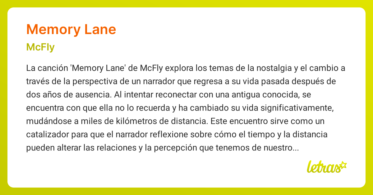 Significado de la canción MEMORY LANE (McFly) - LETRAS.COM