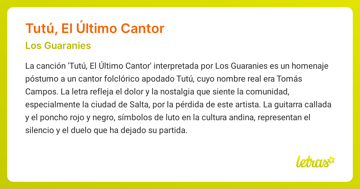 Significado de la canción TUTÚ, EL ÚLTIMO CANTOR (Los Guaranies ...
