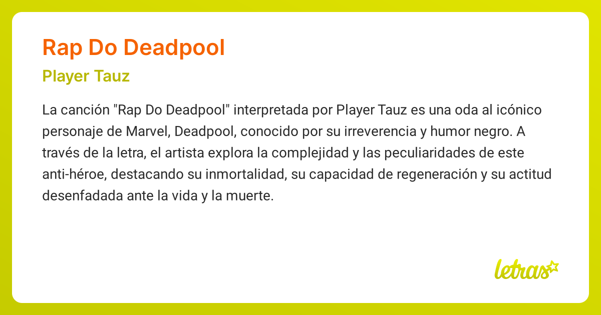 Significado de la canción RAP DO DEADPOOL (Player Tauz) - LETRAS.COM