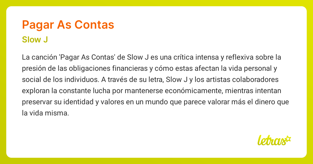 Significado de la canción PAGAR AS CONTAS (Slow J) - LETRAS.COM
