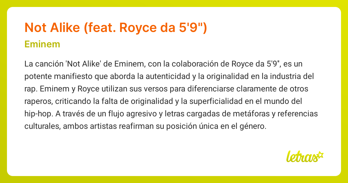 Significado de la canción Not Alike (feat. Royce da 5'9") (Eminem ...