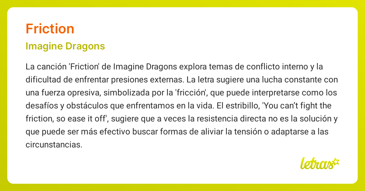 Significado de la canción FRICTION (Imagine Dragons) - LETRAS.COM