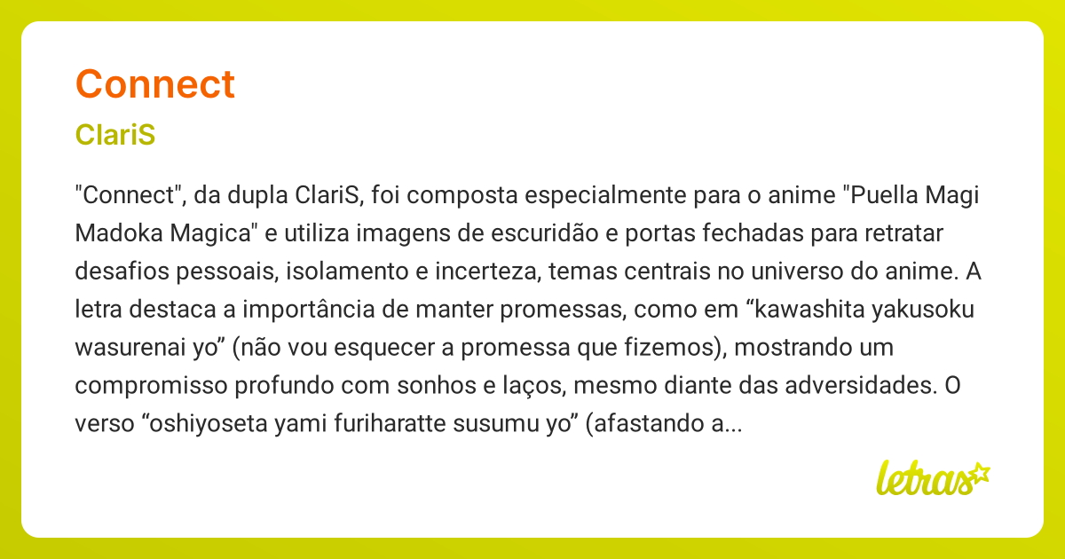 Significado da música CONNECT (ClariS) - LETRAS.MUS.BR