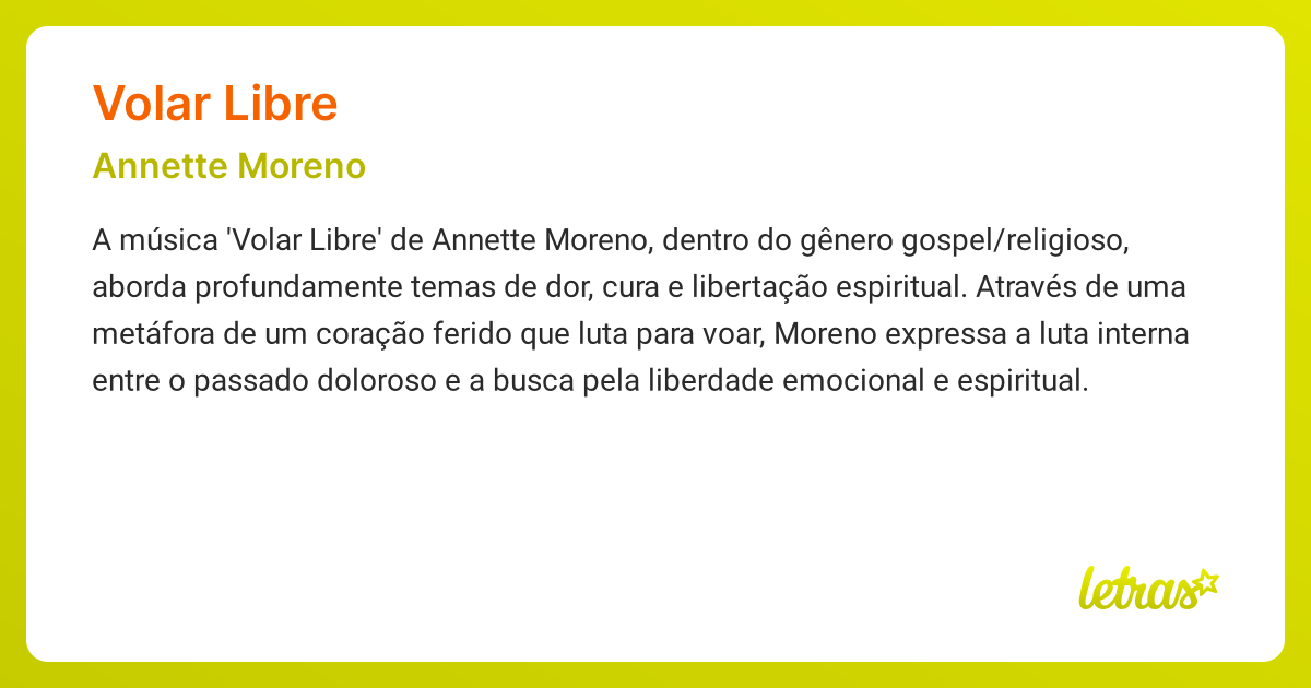 Significado da música VOLAR LIBRE (Annette Moreno) - LETRAS.MUS.BR