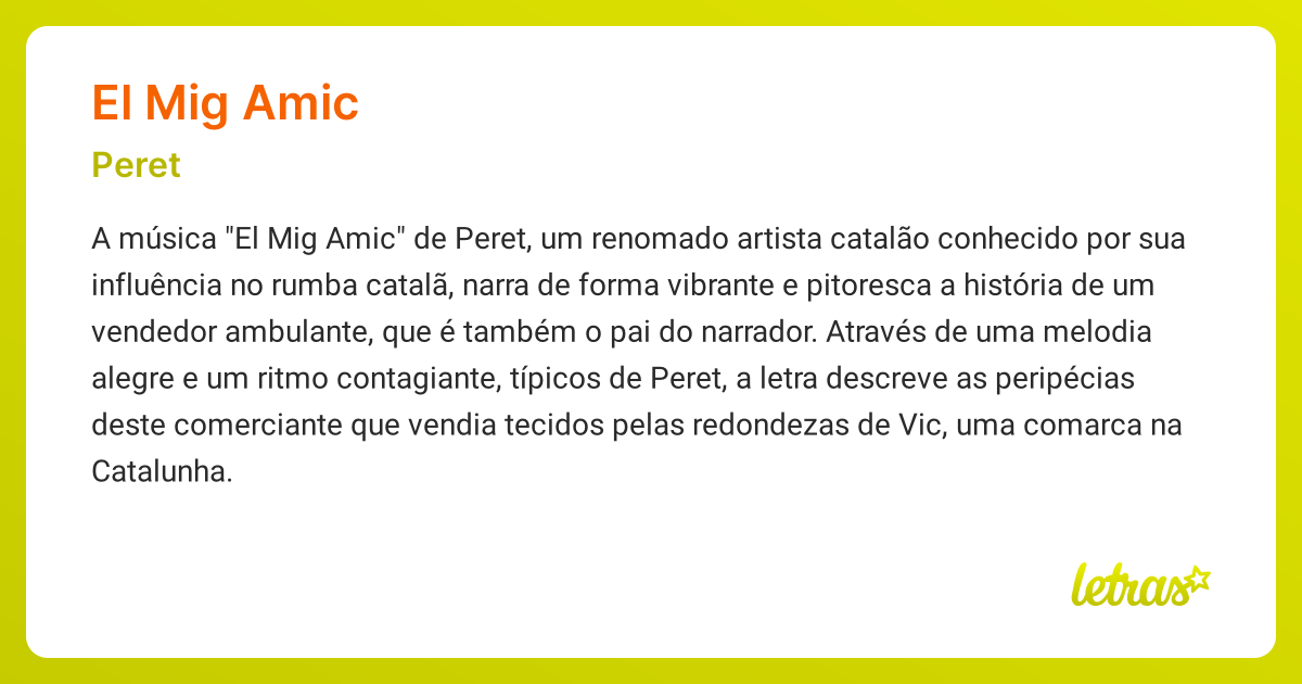 Significado Da Música El Mig Amic Peret Letrasmusbr 2165