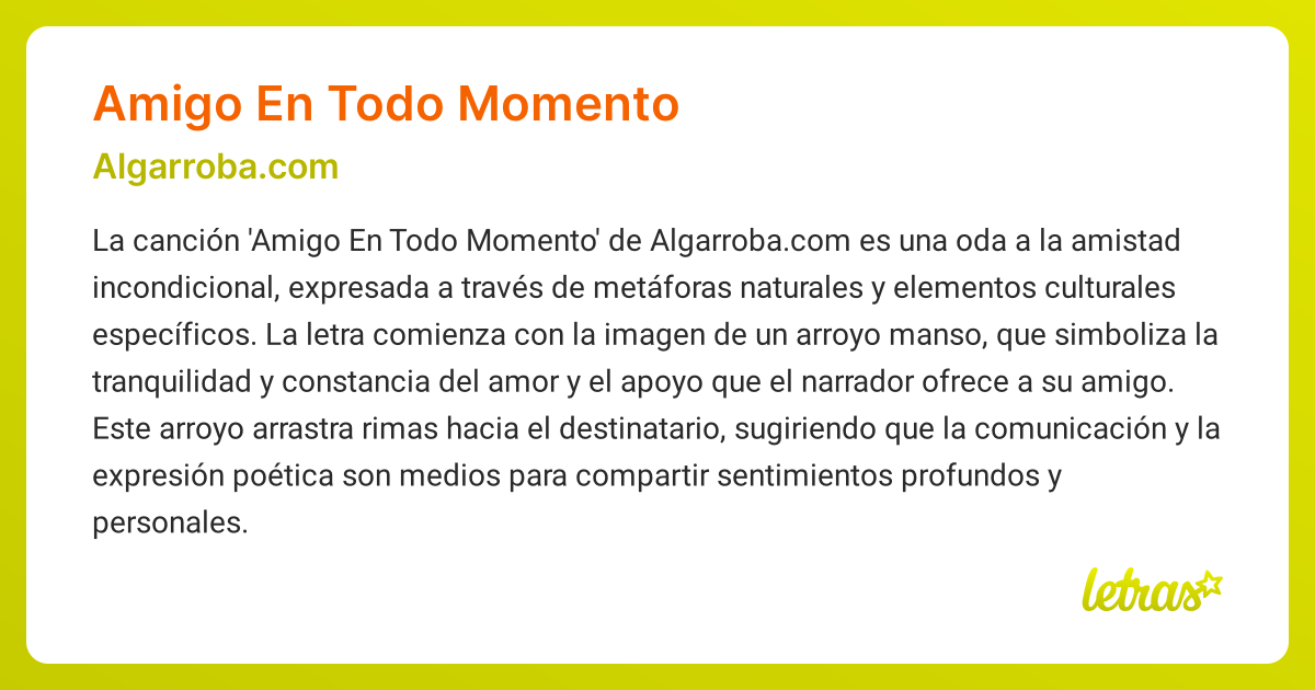 Significado de la canción AMIGO EN TODO MOMENTO (Algarroba.com ...