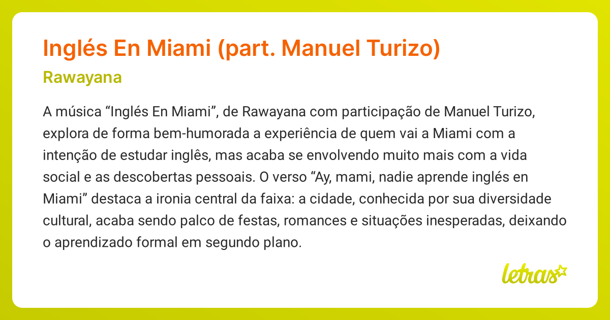 Significado da música Inglés En Miami (part. Manuel Turizo) (Rawayana ...