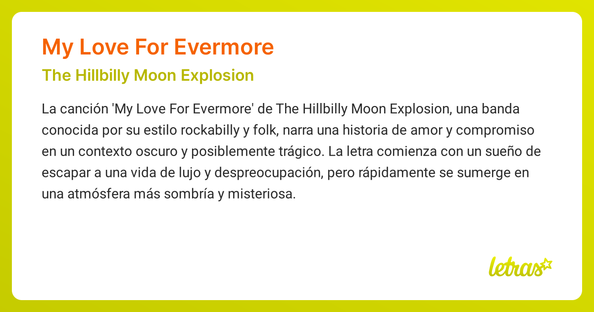 Significado de la canción MY LOVE FOR EVERMORE (The Hillbilly Moon ...