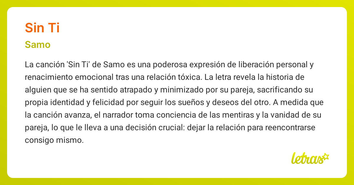 Significado de la canción SIN TI (Samo) - LETRAS.COM