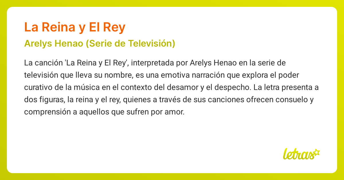 Significado de la canción LA REINA Y EL REY (Arelys Henao (Serie de ...