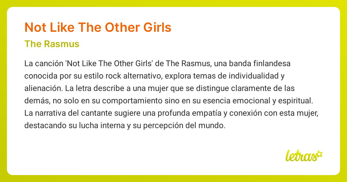 Significado de la canción NOT LIKE THE OTHER GIRLS (The Rasmus ...