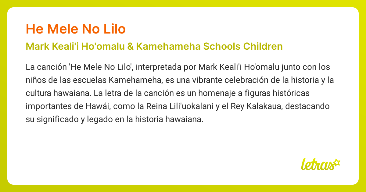 Significado De La Canción He Mele No Lilo Mark Kealii Hoomalu