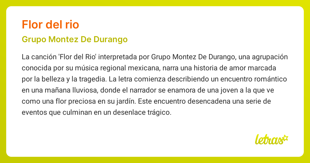 Significado de la canción FLOR DEL RIO (Grupo Montez De Durango ...